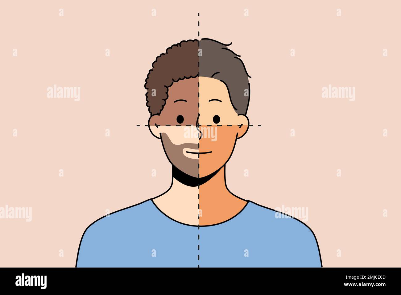 Young man with parts of different skin color show diversity and unity ...