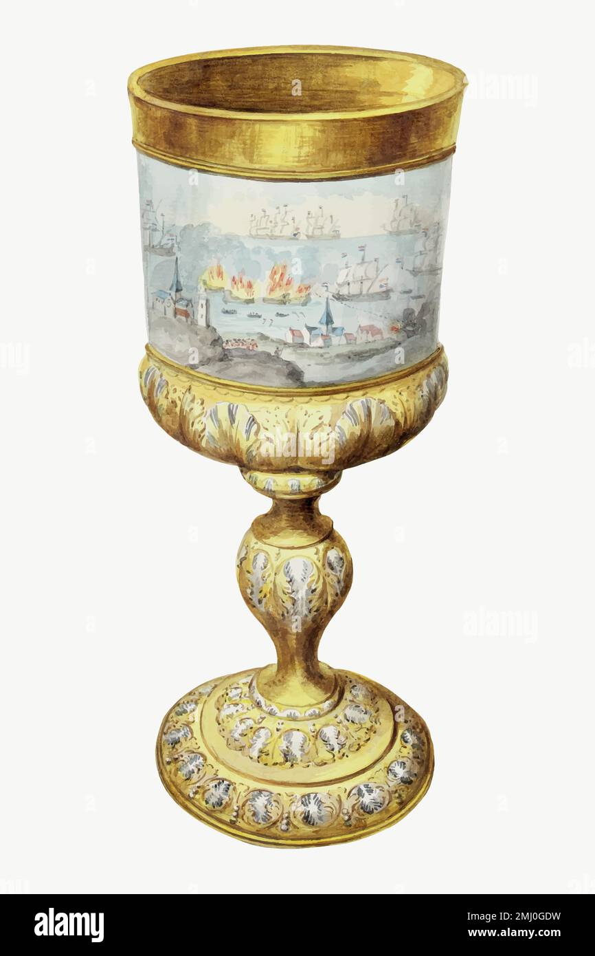 Golden cup with lid vector illustration, remixed from artworks by Aert ...