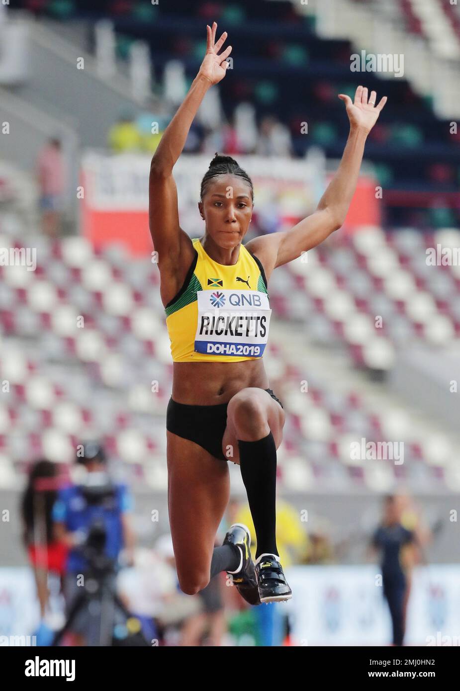 Shanieka Ricketts, of Jamaica, competes in the women's triple jump ...