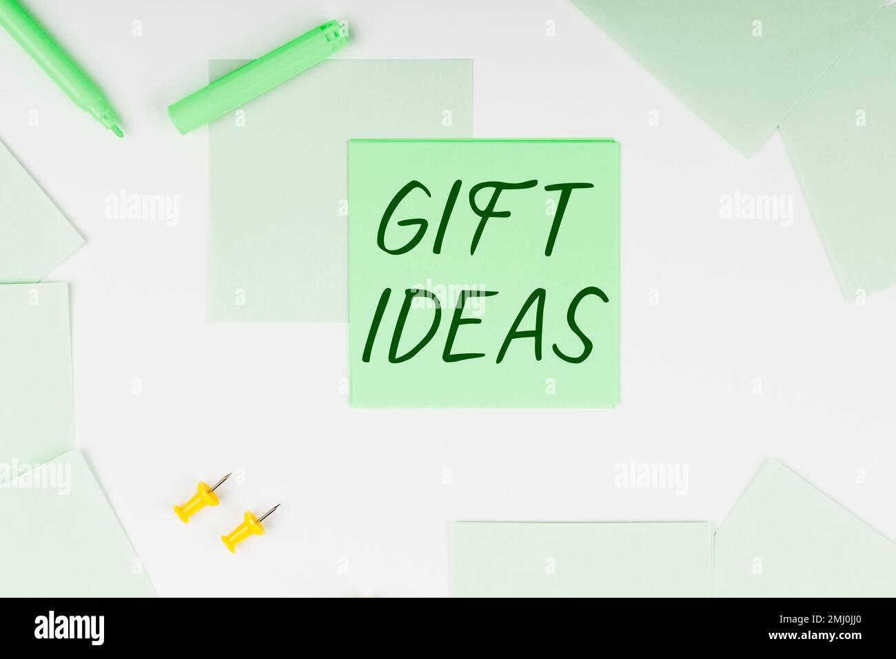 Conceptual caption Gift Ideas. Word Written on a thought or suggestion ...