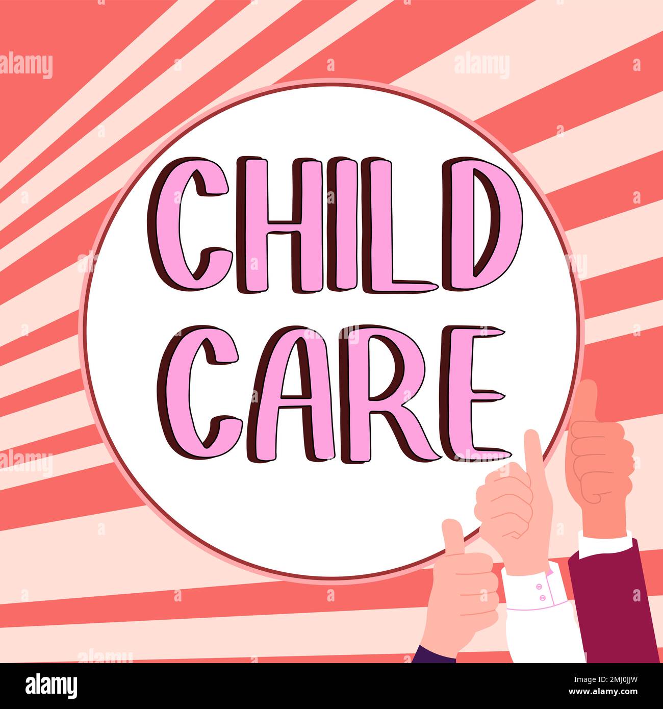 Hand writing sign Child Care. Word for a care of children especially as ...