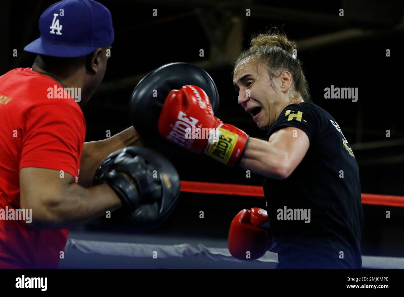 Croatian boxer Ivana Habazin spars with trainer James Ali Bashir during ...