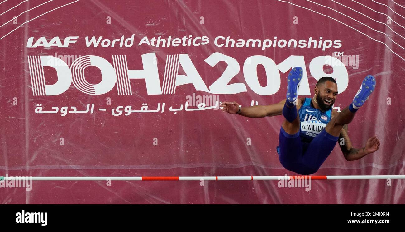 Devon Williams, of the United States, clears the bar during the high ...
