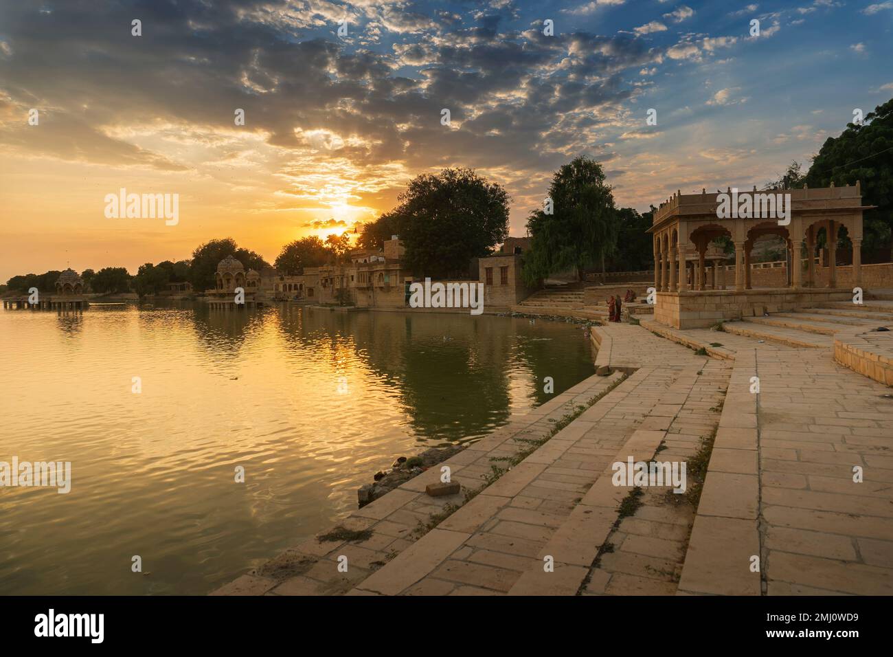 Beautiful sunset at Gadisar lake, Jaisalmer, Rajasthan, India. Setting ...