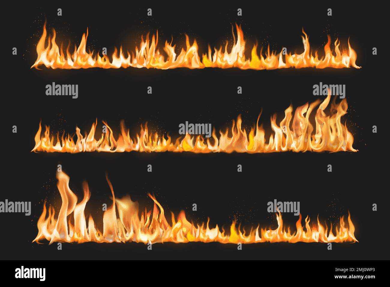 Burning flame border sticker, realistic fire image vector collection ...