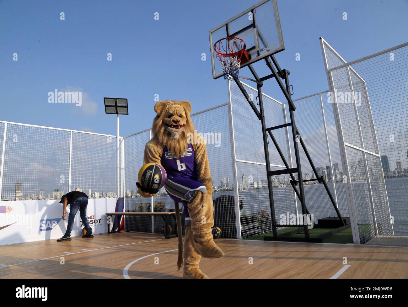 Slamson the Lion, the official mascot of the Sacramento Kings, stands ...