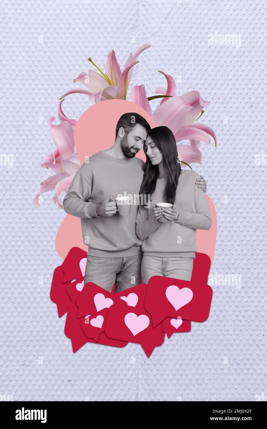 Creative photo 3d collage artwork poster postcard of two people enjoy ...