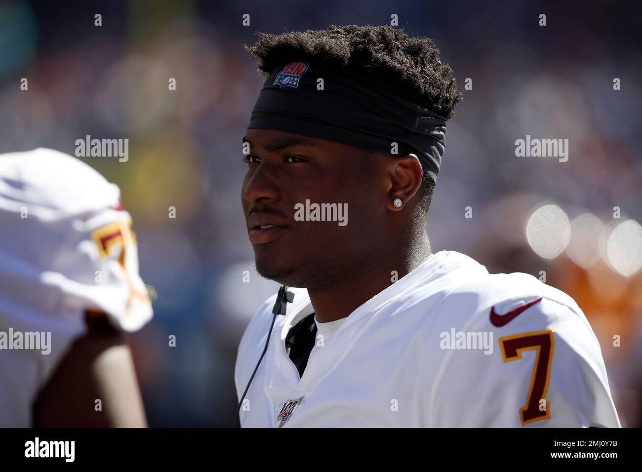 Washington Redskins quarterback Dwayne Haskins (7) stands on the ...