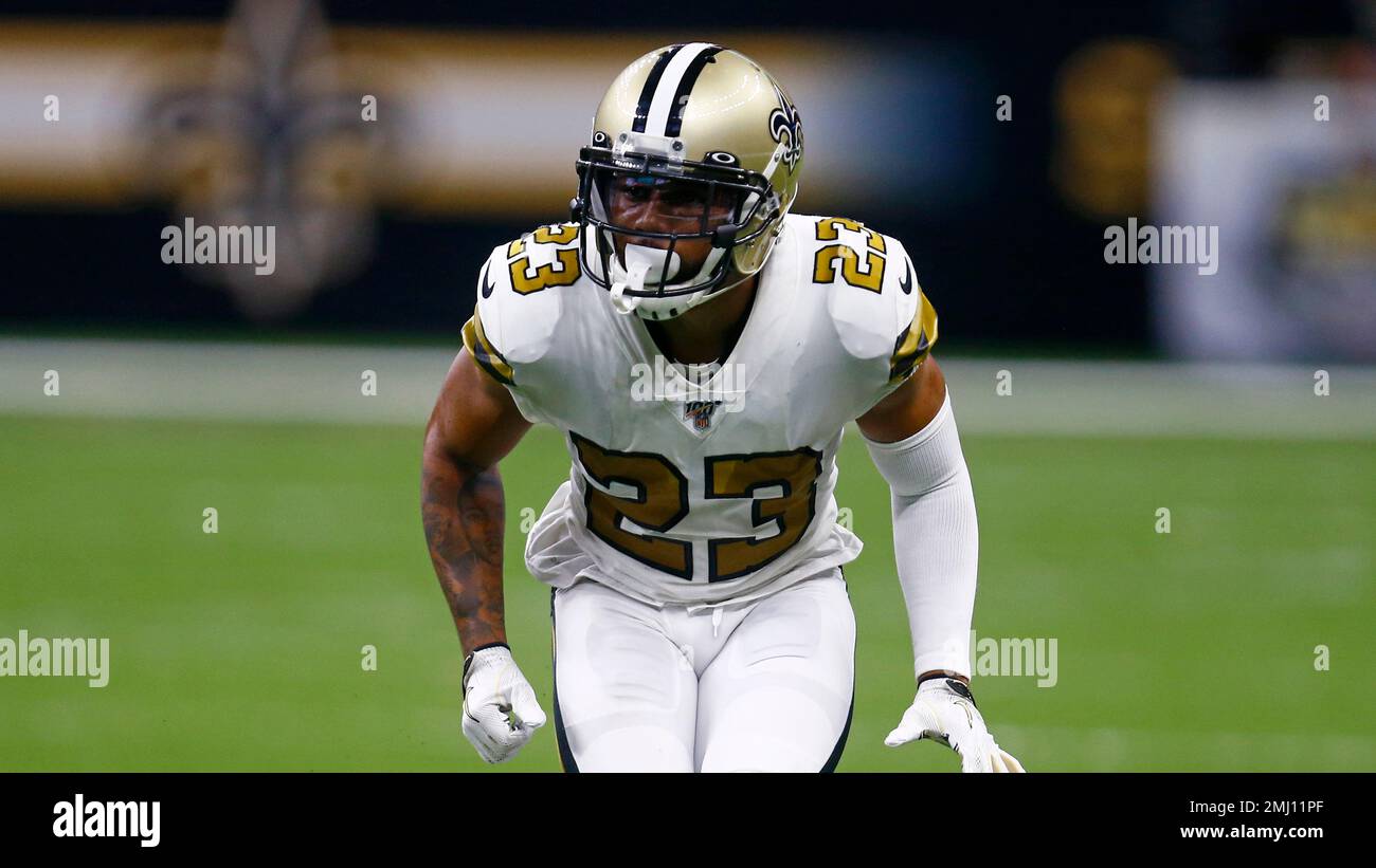 New Orleans Saints cornerback Marshon Lattimore (23) covers in the ...