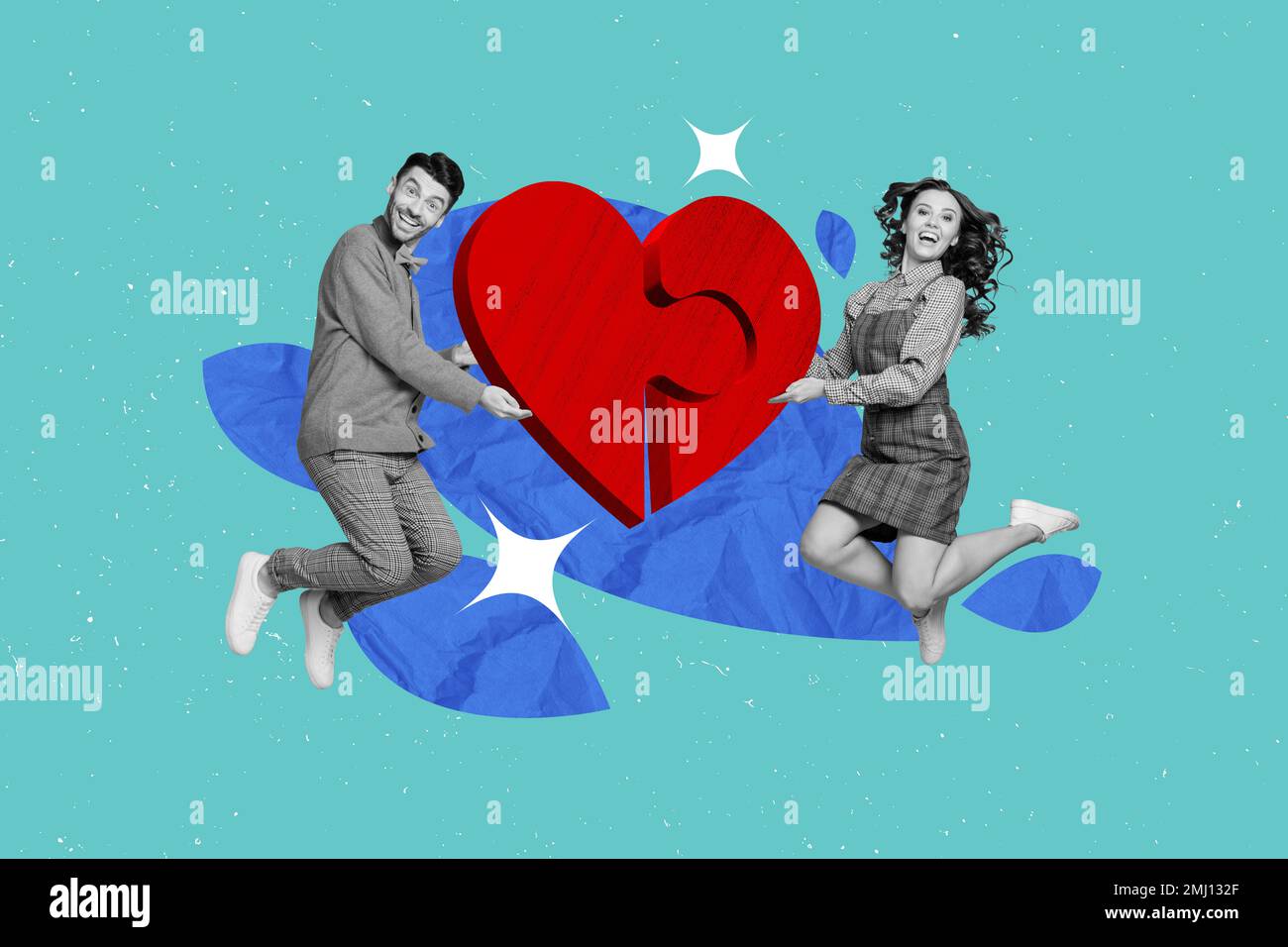 Creative collage picture of two positive black white colors people ...