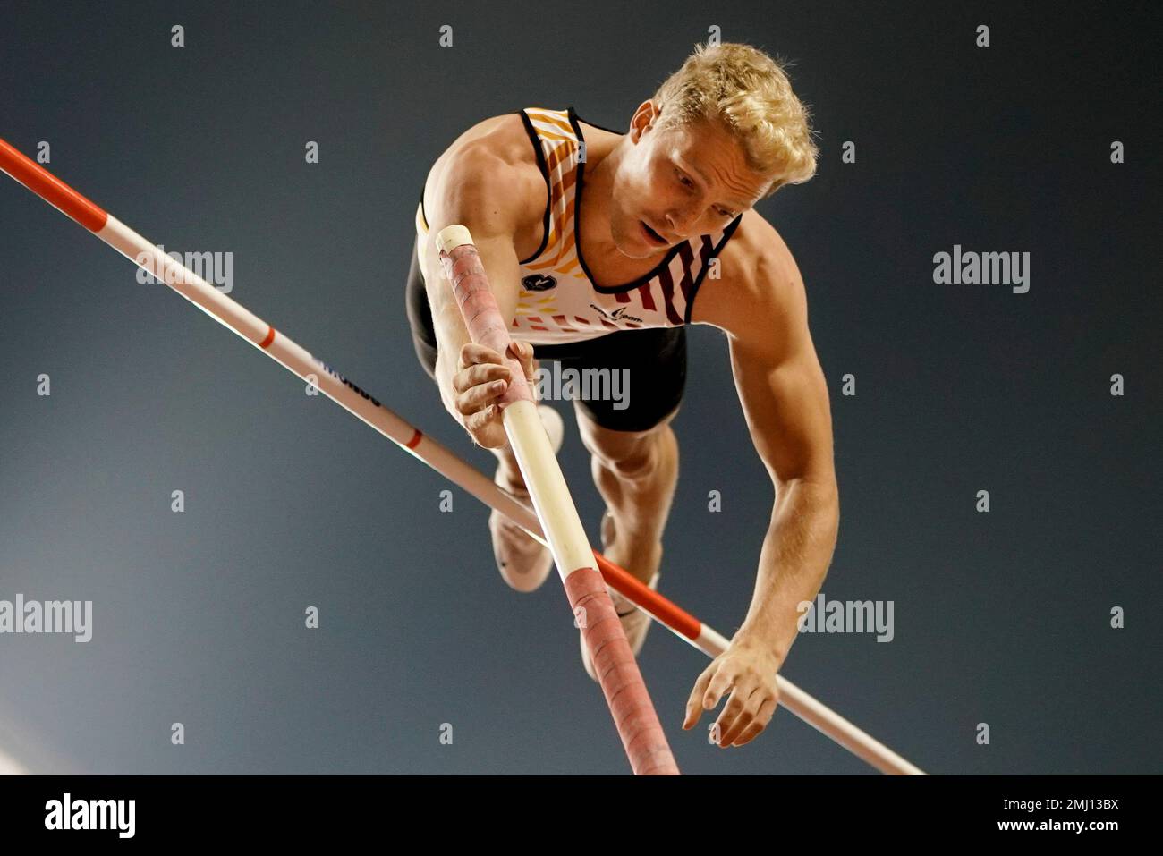 Ben Broeders, of Belgium, competes in the men's pole vault final at the ...