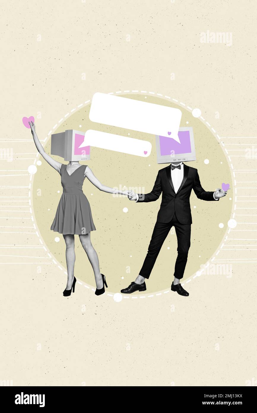 Photo collage cartoon comics sketch picture of funny lady guy obsolete ...