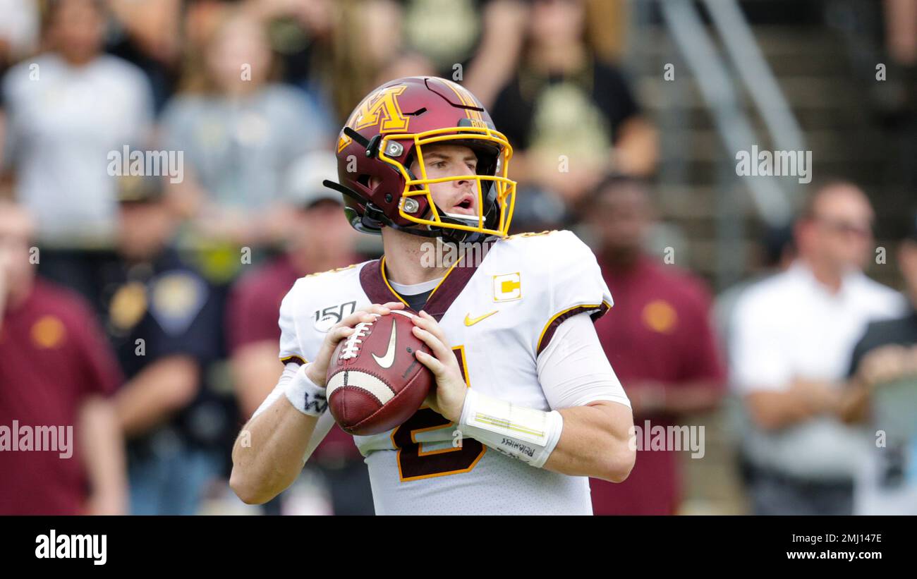 Minnesota quarterback Tanner Morgan (2) throws against Purdue during ...