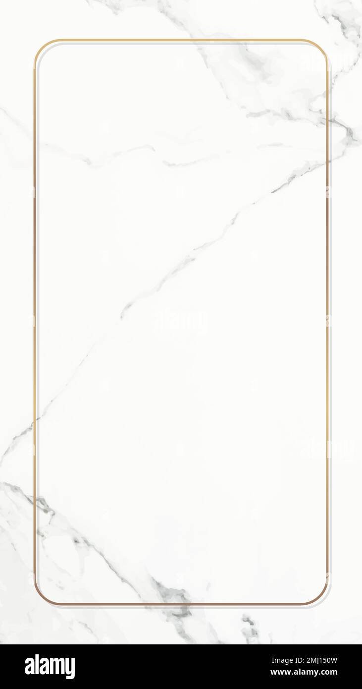 Rectangle gold frame on white marble mobile phone wallpaper vector ...