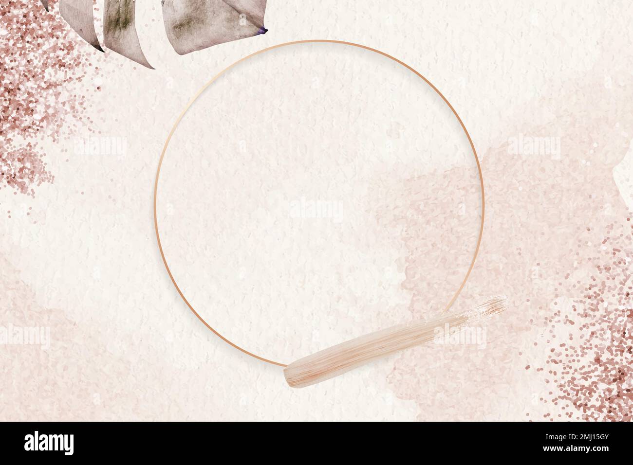 Round pink gold frame with monstera leaf pattern background vector Stock Vector Image & Art - Alamy