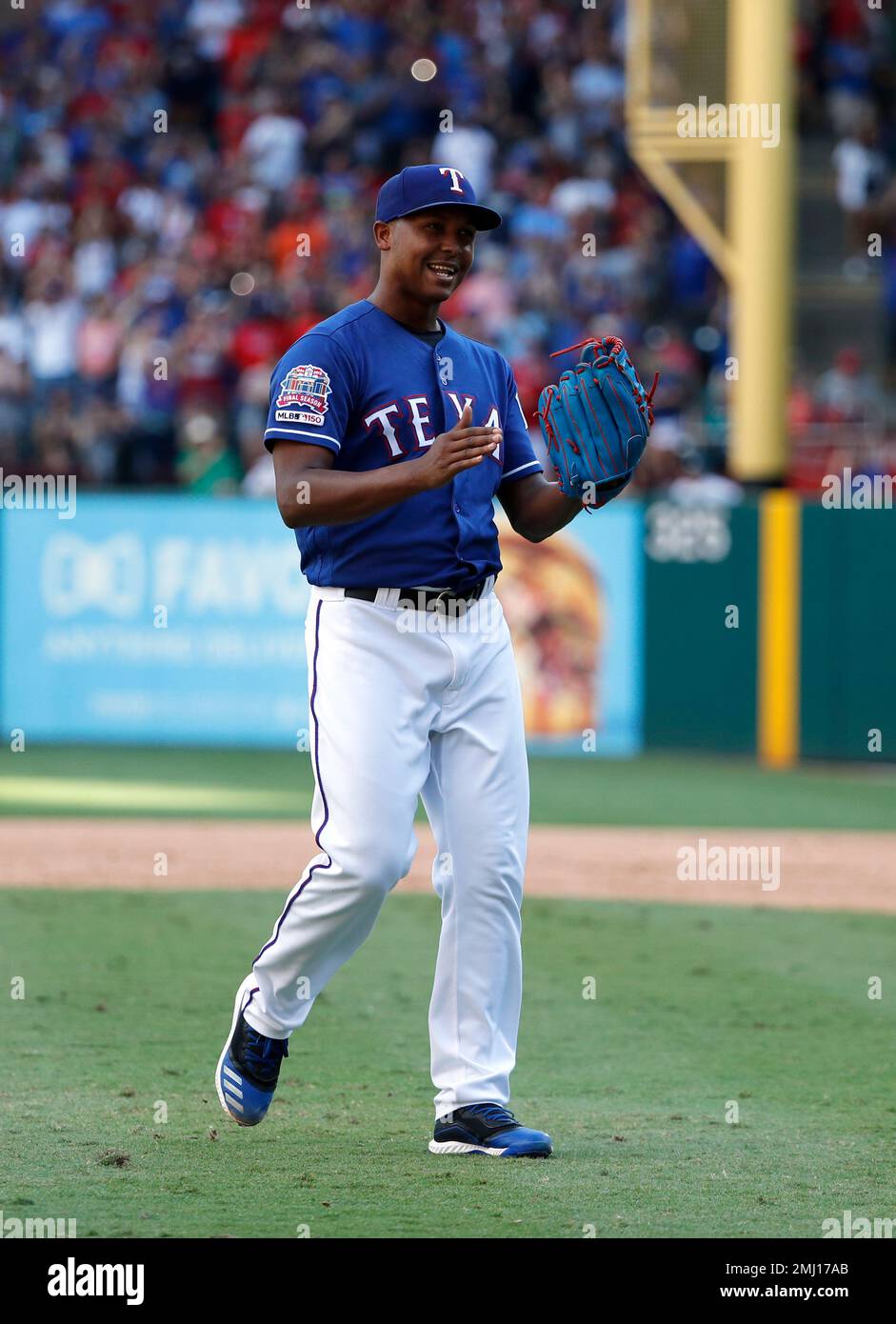 Texas Rangers' Jose Leclerc celebrates their 6-1 win against the New ...