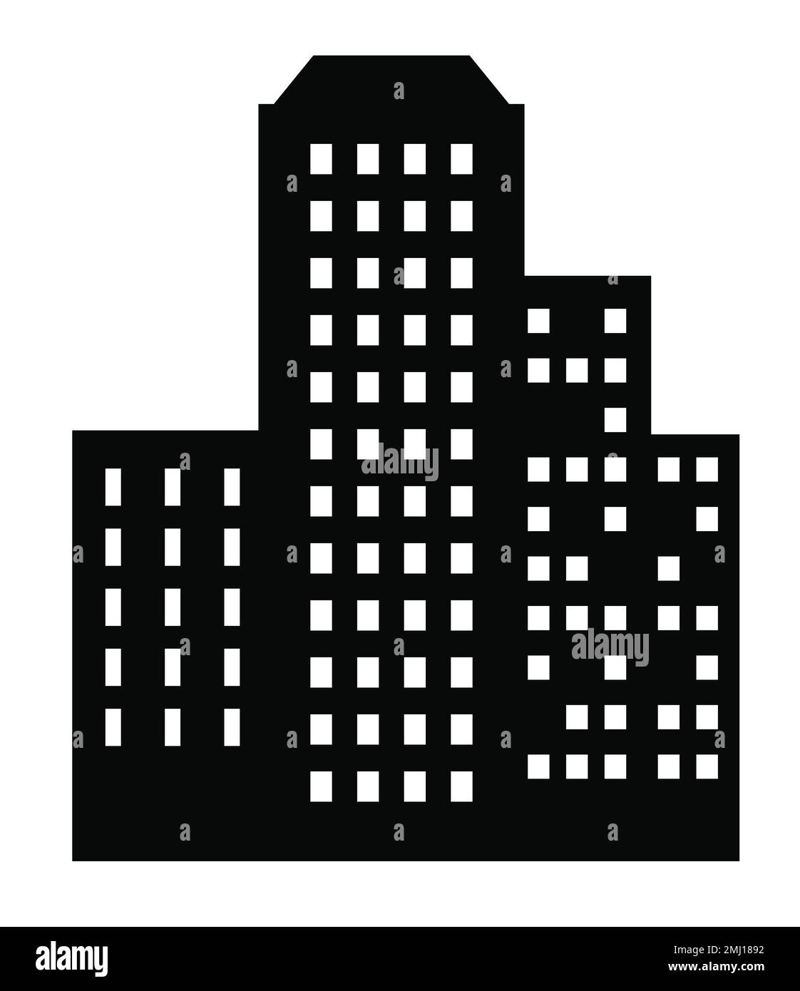 This set of illustrations features a black skyscraper and low-rise ...