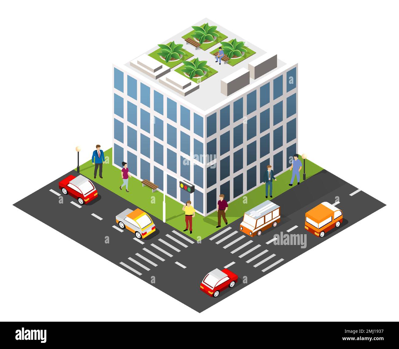 Isometric 3D illustration of the city quarter with houses, streets ...