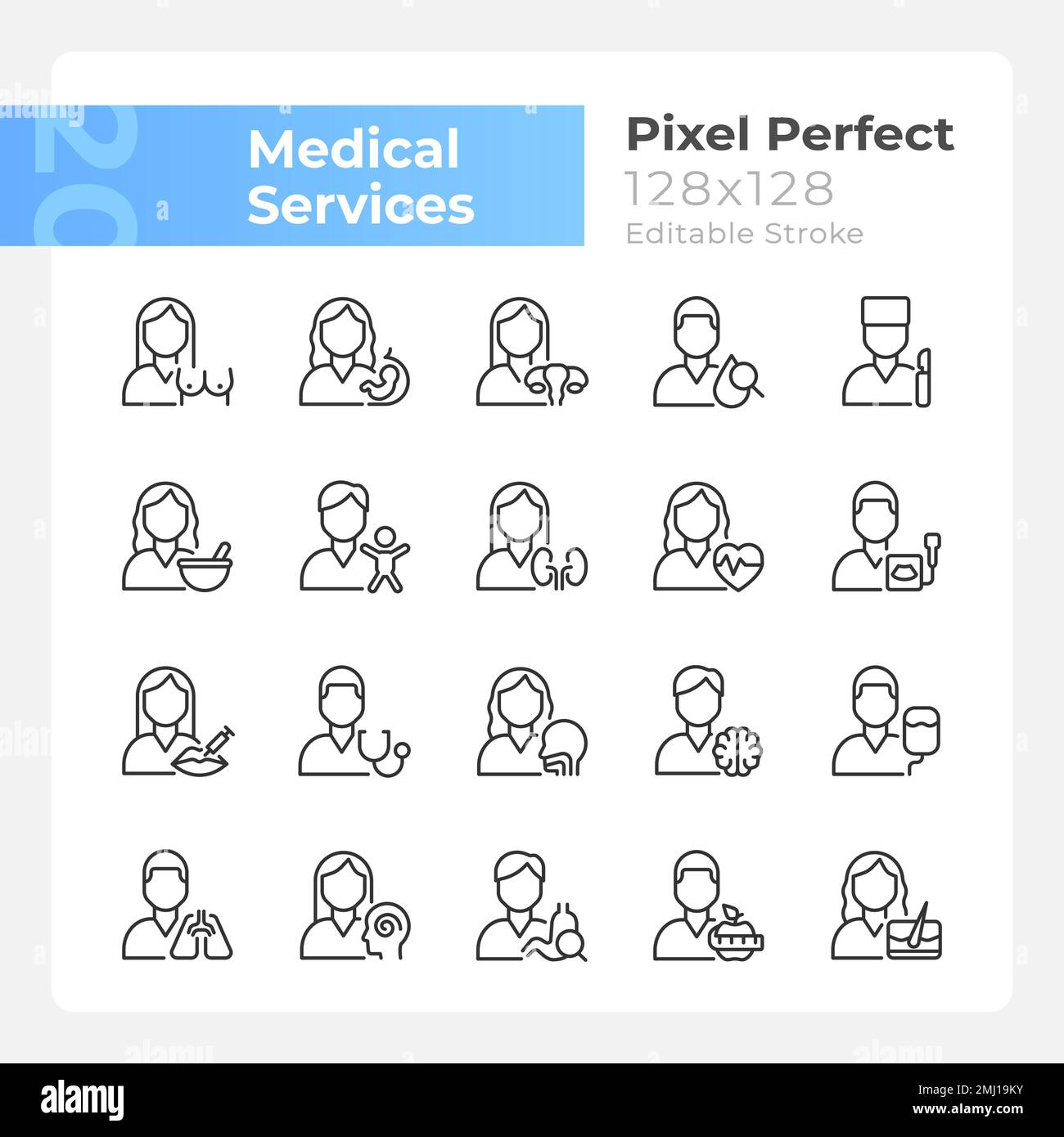 Medical services pixel perfect linear icons set Stock Vector Image ...