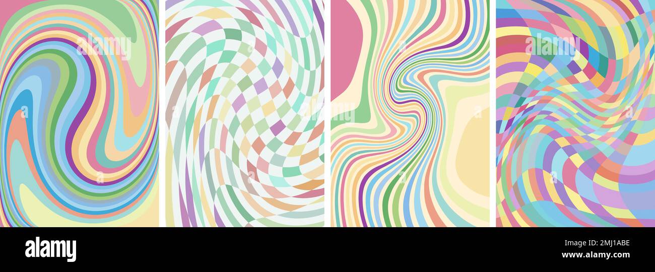 Retro groovy colorful art banner set. Psychedelic hippie style swirl ...