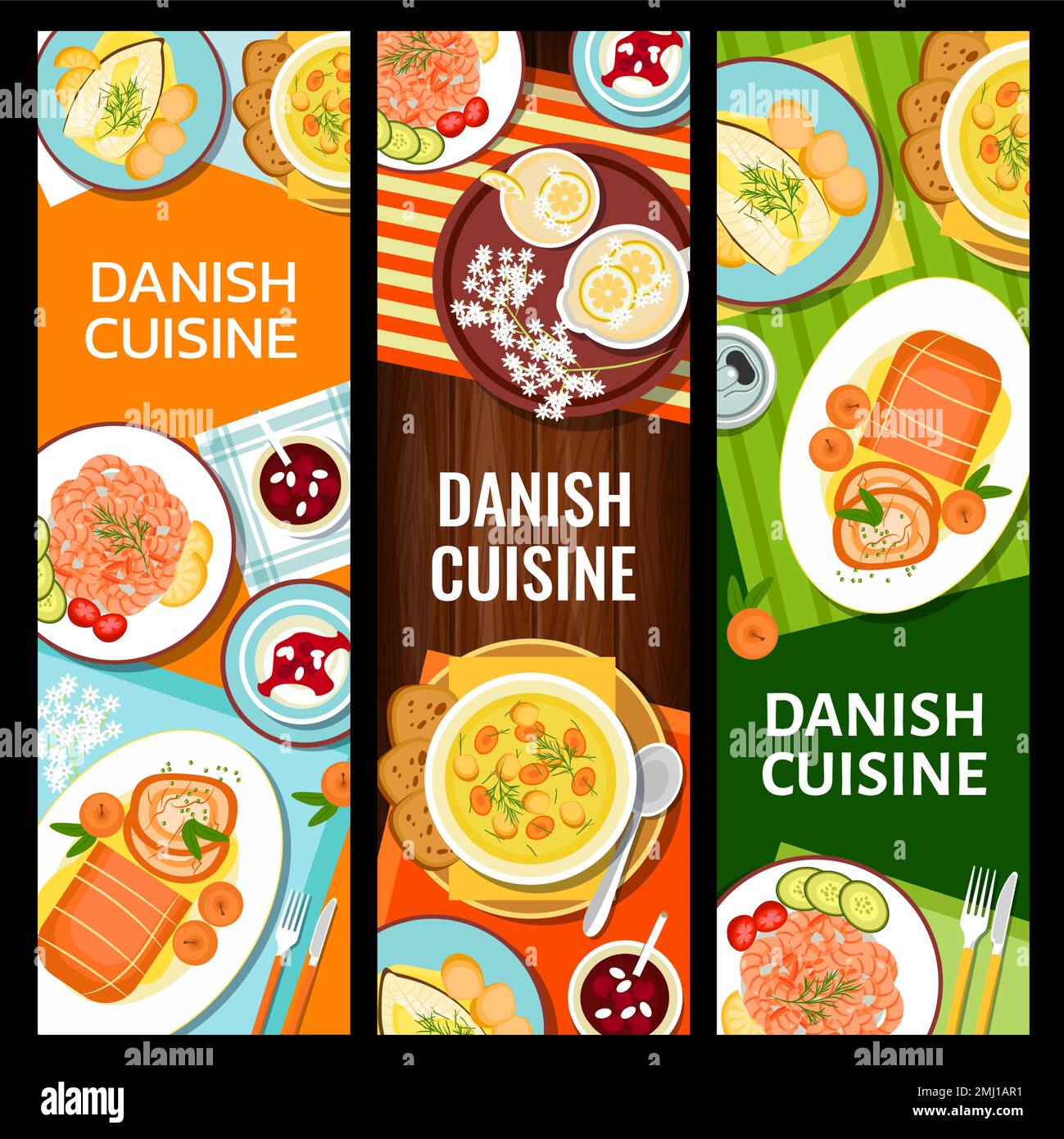 Danish cuisine restaurant dishes menu banners. Almond rice pudding ...