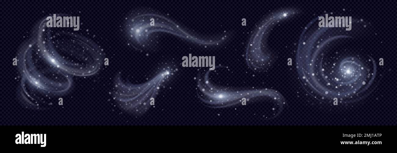 Effect of cold winter wind with snow. White air clouds with snowflakes ...