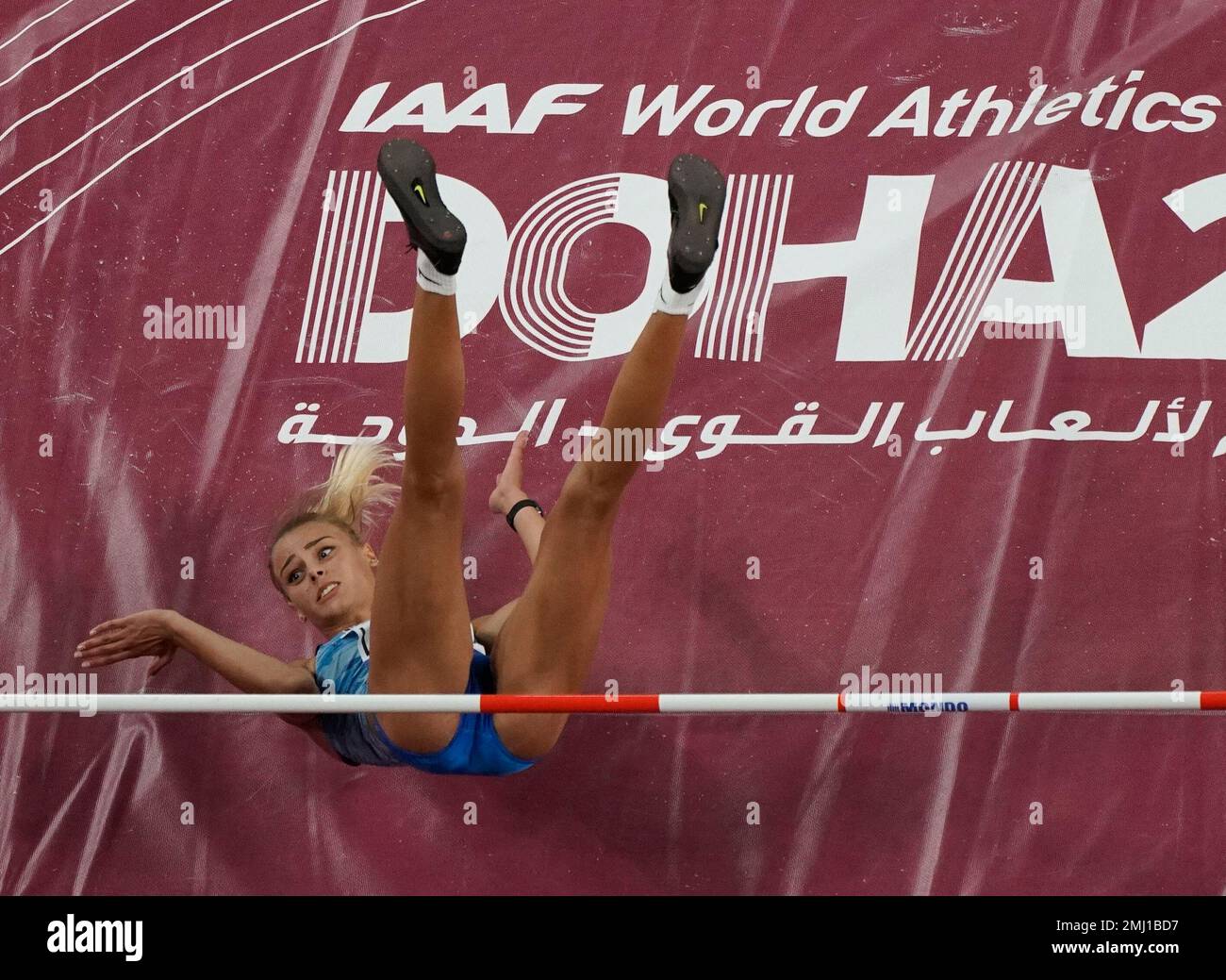 Yuliya Levchenko, of Ukraine, clears the bar during the women's high ...