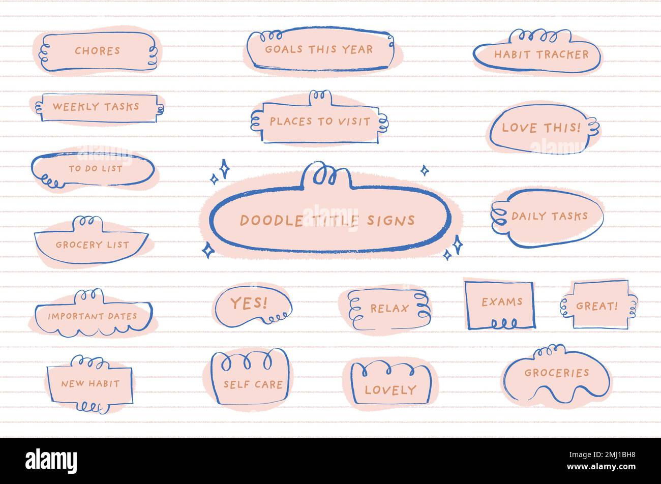 Cute hand-drawn doodle title frames and stars for journals and ...