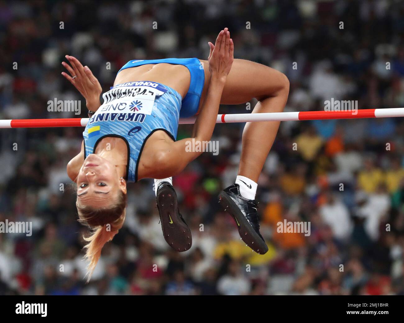 Yuliya Levchenko, of Ukraine, competes in the women's high jump final ...