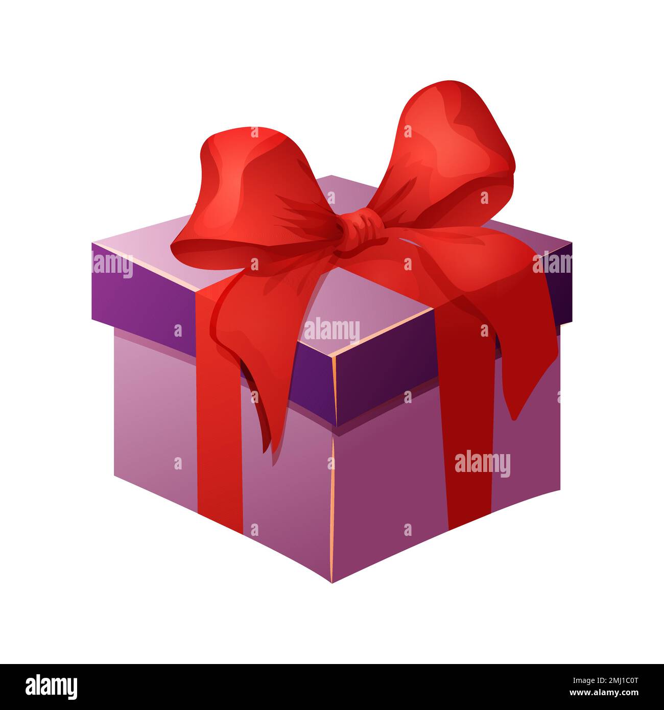 Present box with red bow, ribbon cute gift with wrapped paper, surprise ...