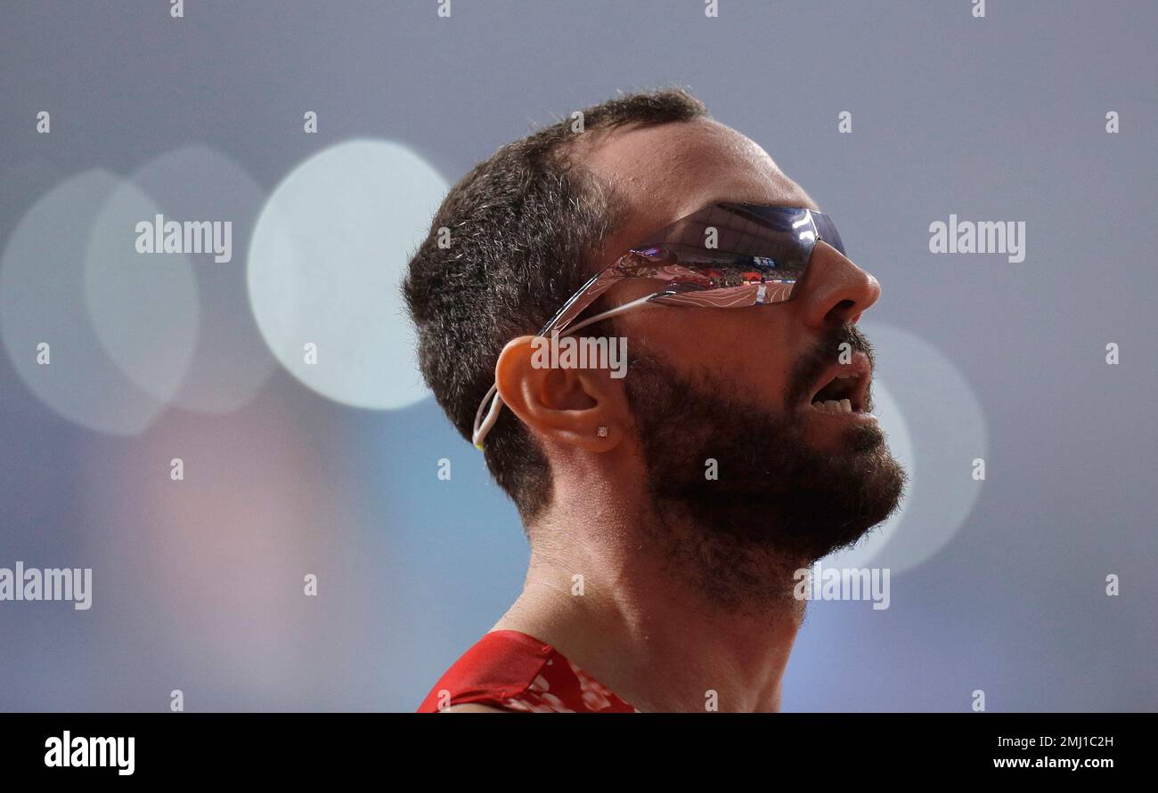Ramil Guliyev, of Turkey reacts after finishing a men's 200 meter ...