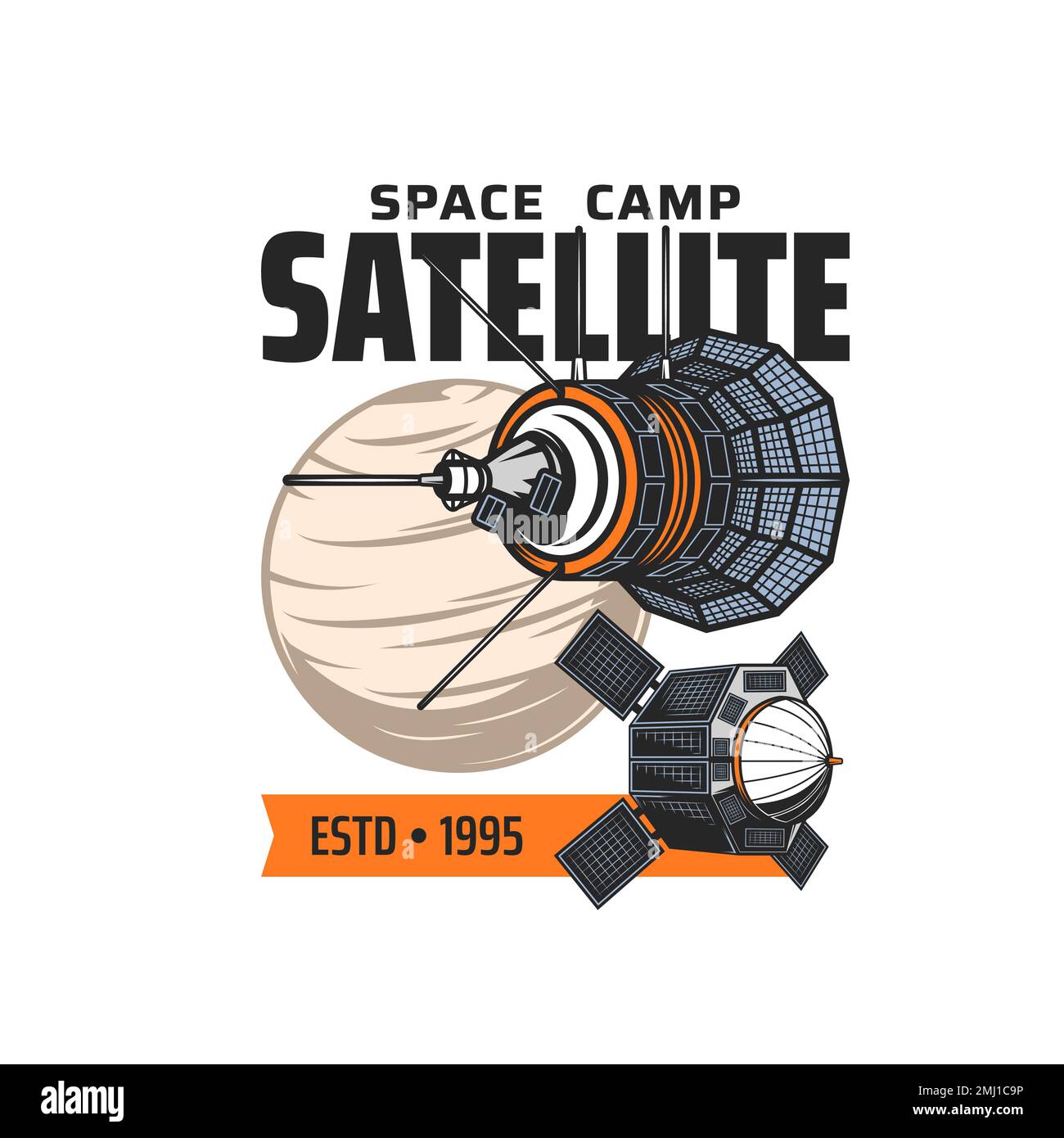 Space satellite icon. Galaxy exploration and solar system planets ...
