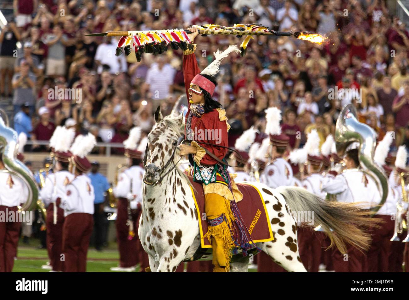 Florida State mascot Osceola riding Renegade takes the field before an ...