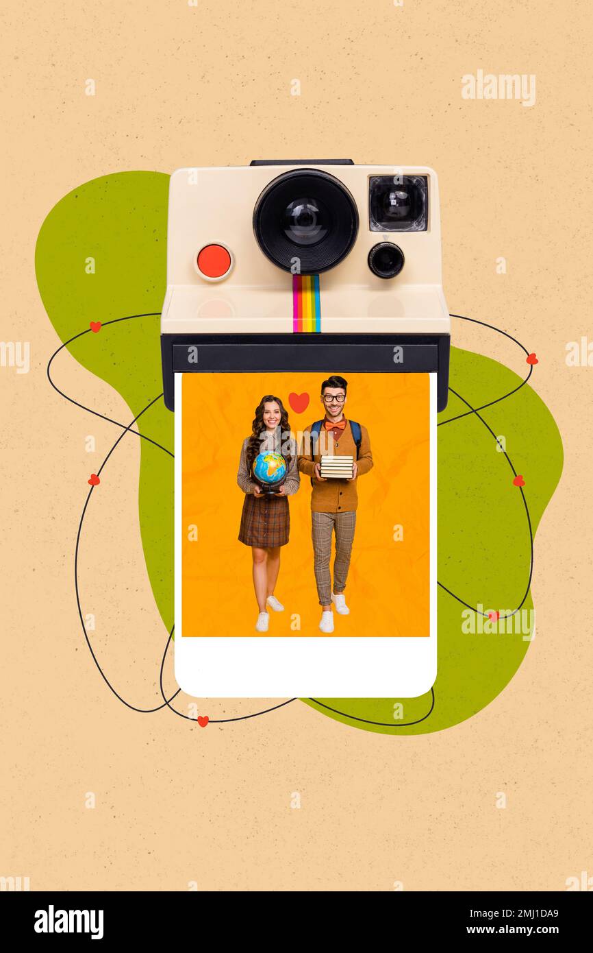 Photo collage cartoon comics sketch picture of vintage snap camera ...