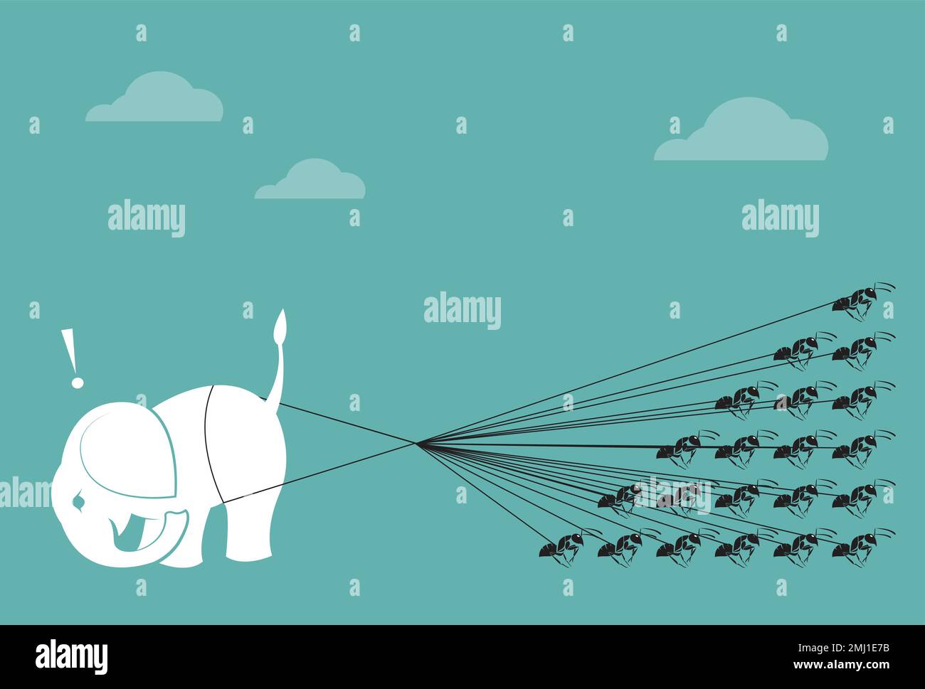 Elephant and ant rope pulling together. Concept of unity. Easy editable ...