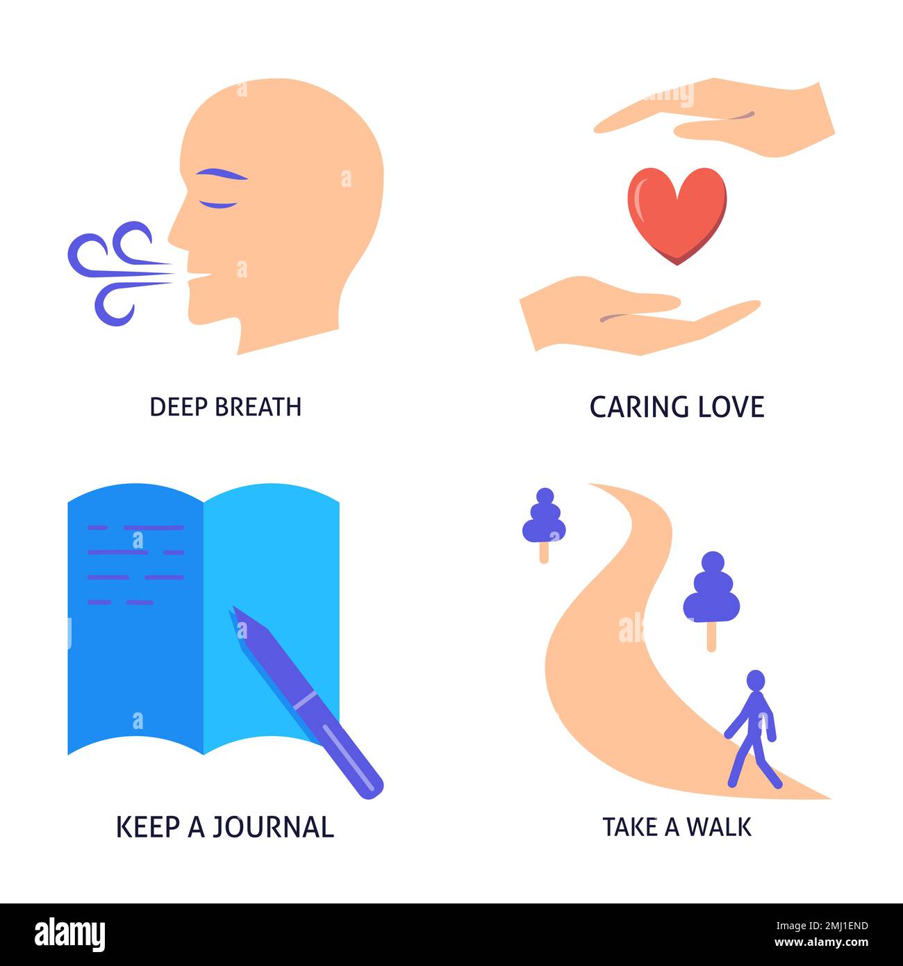 Keeping good mental health icon set in flat style. Vector illustration ...