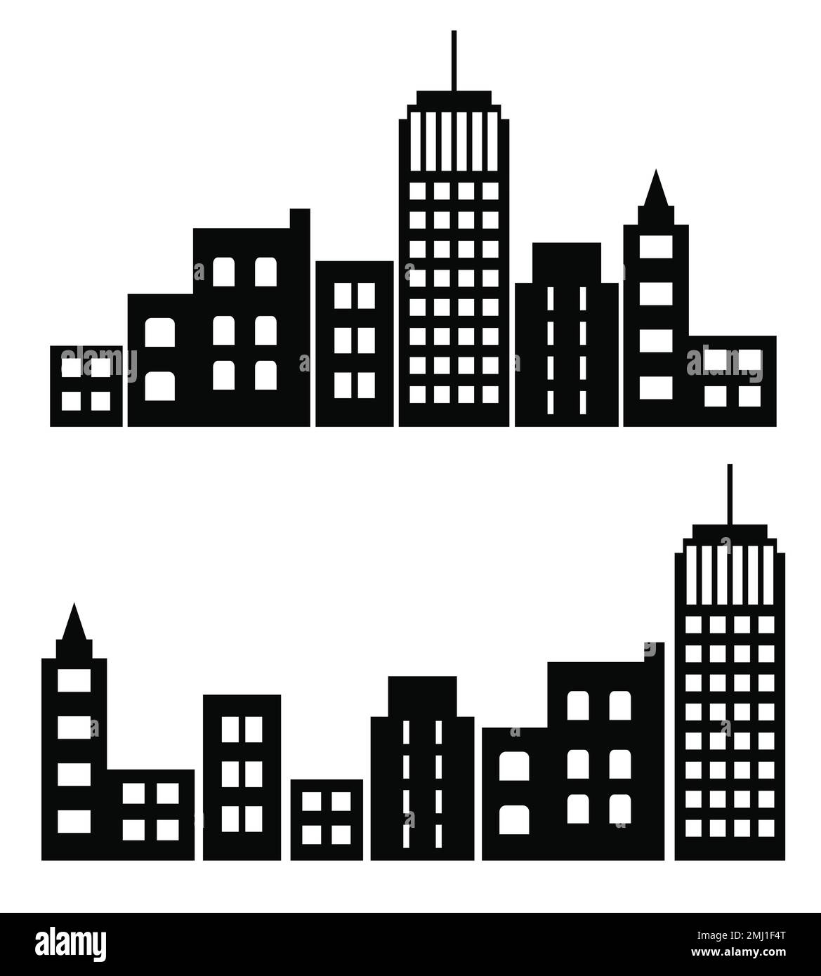 On a white background, a vector set of illustrations of city buildings ...