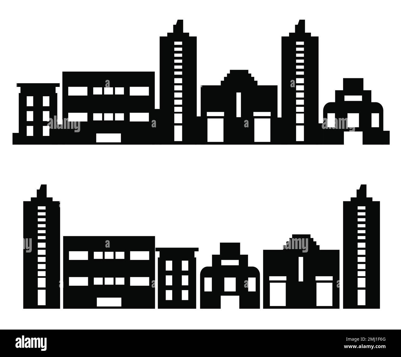 On a white background, a vector set of illustrations of city buildings ...