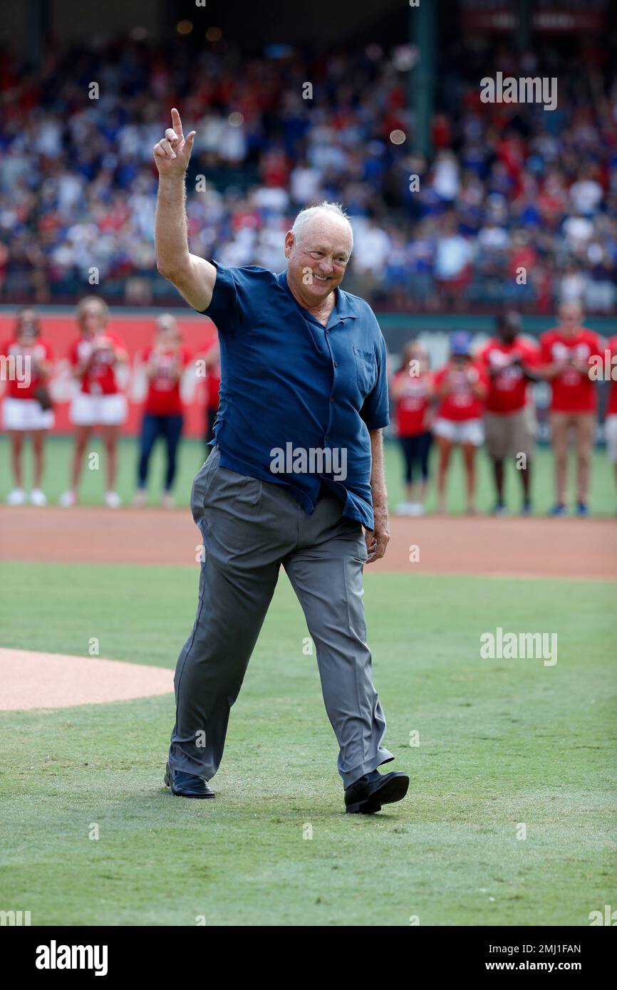 Hall of Fame pitcher and former Texas Ranger, Nolan Ryan, acknowledges ...