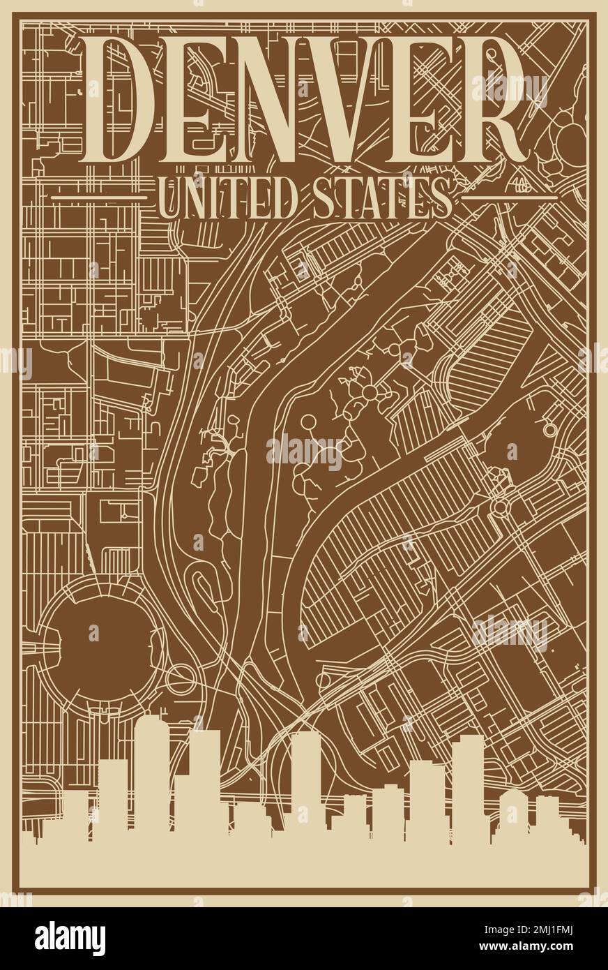 Road network poster of the downtown DENVER, UNITED STATES OF AMERICA ...