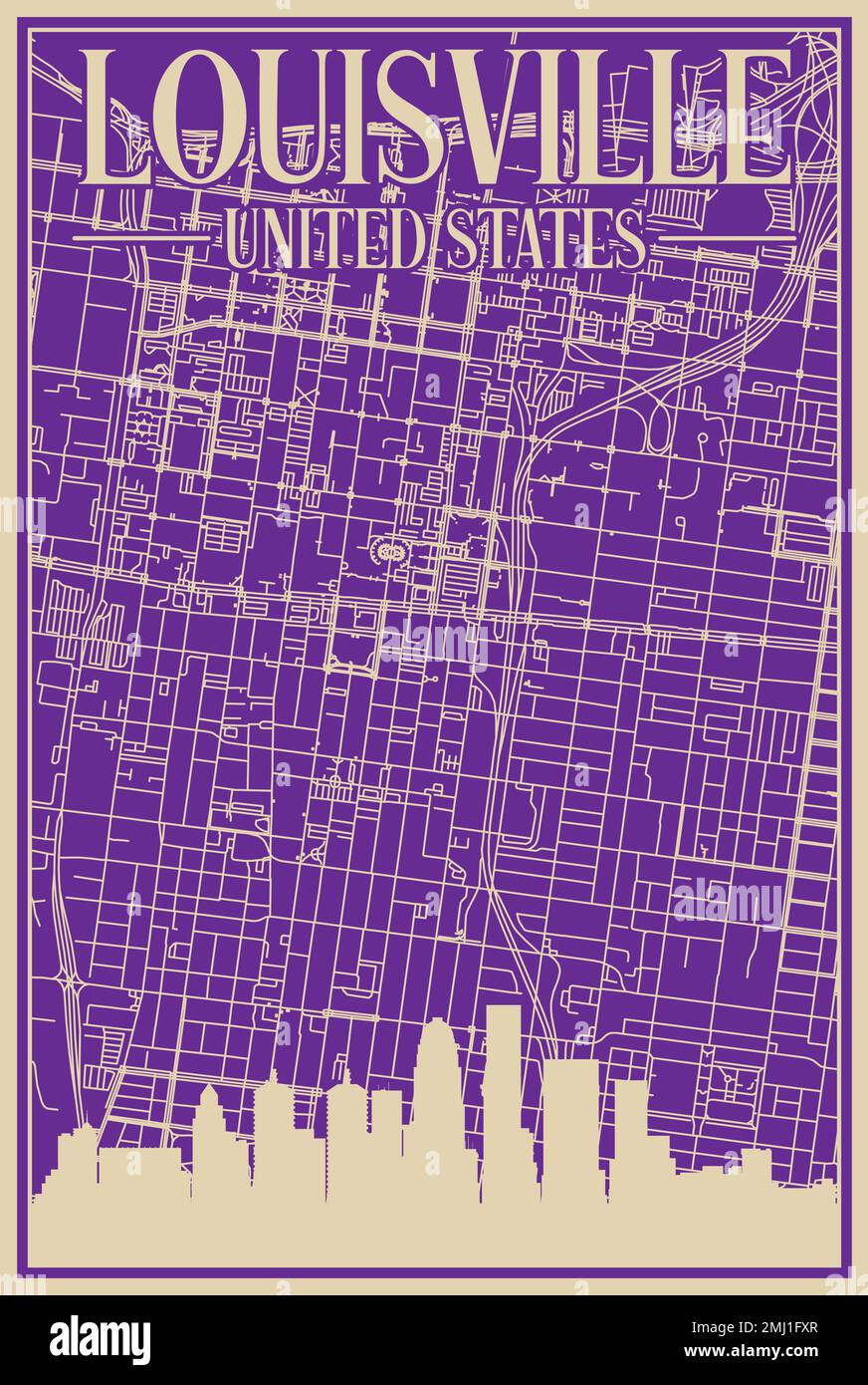 Road network poster of the downtown LOUISVILLE, UNITED STATES OF ...