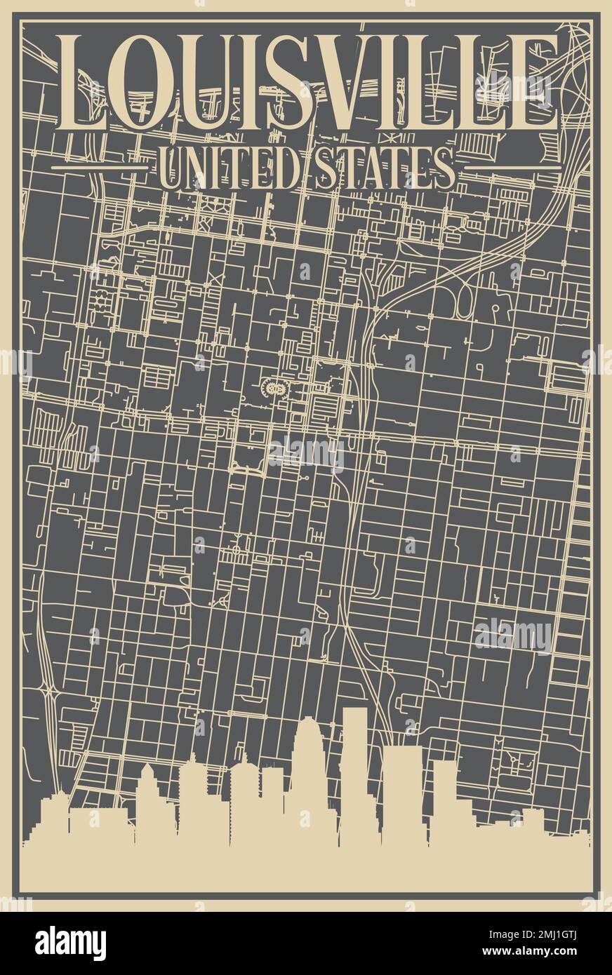 Road network poster of the downtown LOUISVILLE, UNITED STATES OF ...