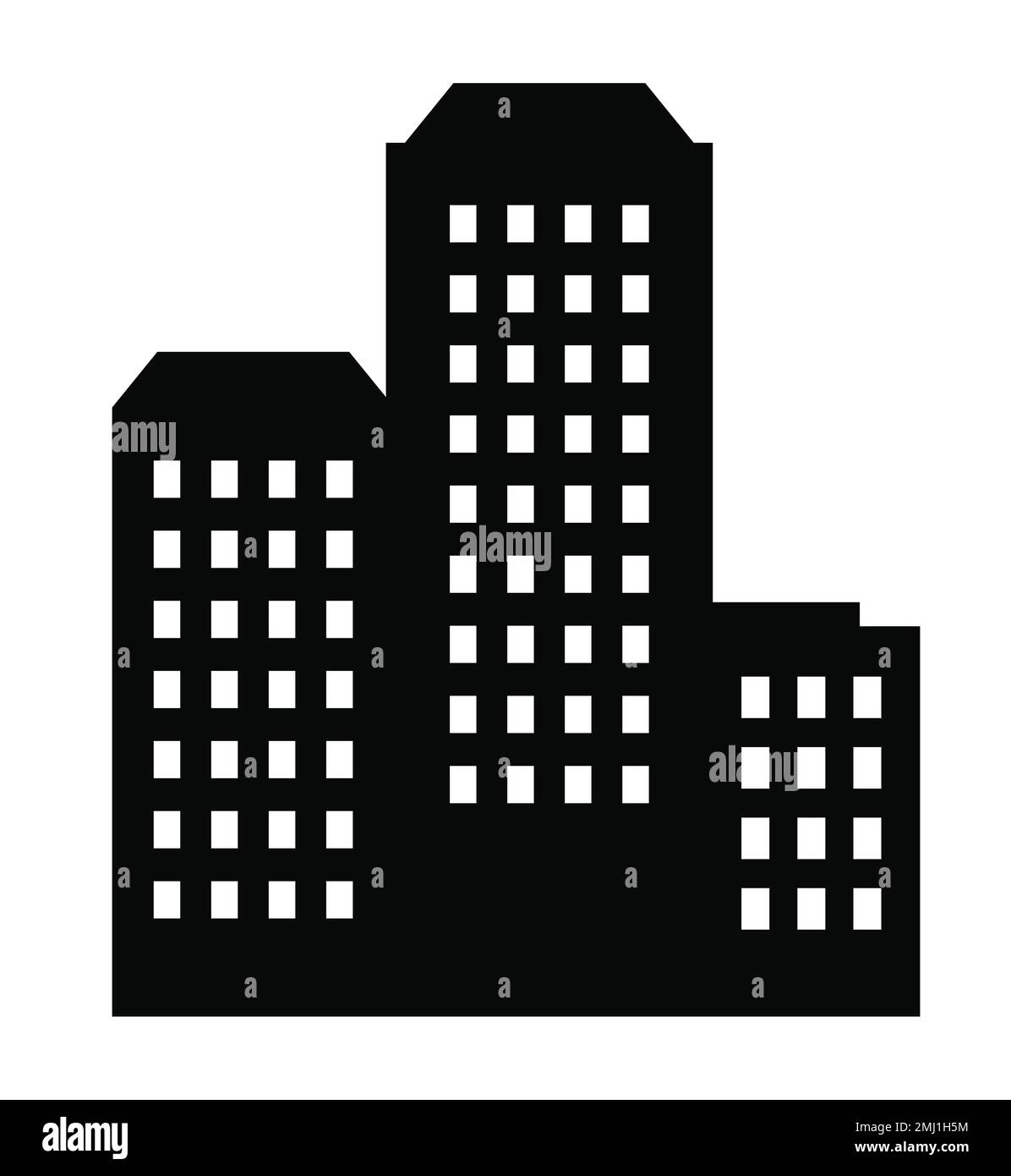 This set of illustrations features a black skyscraper and low-rise ...