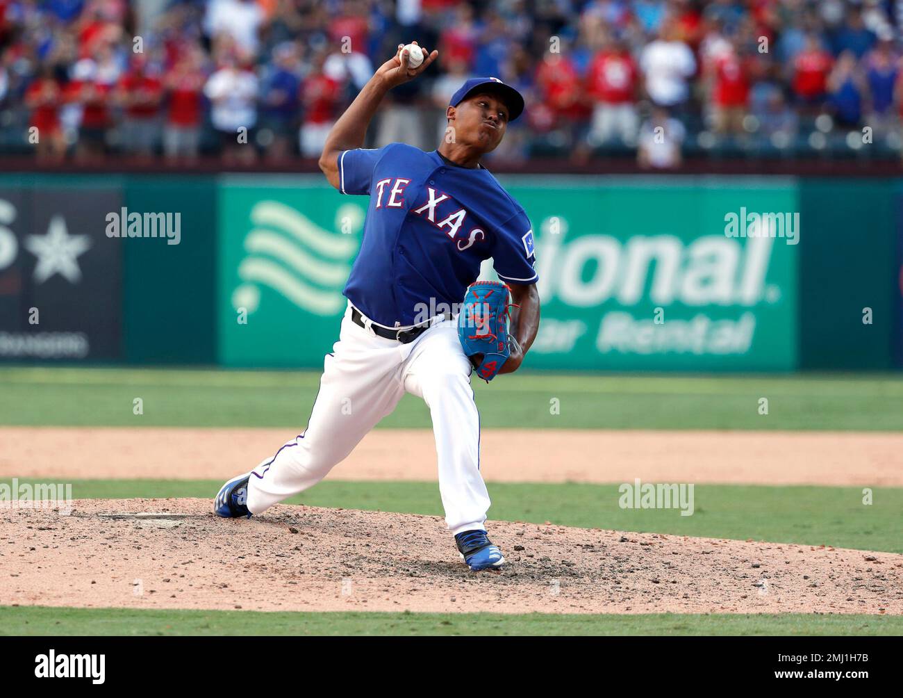 Texas Rangers' Jose Leclerc throws a strikeout pitch to New York ...