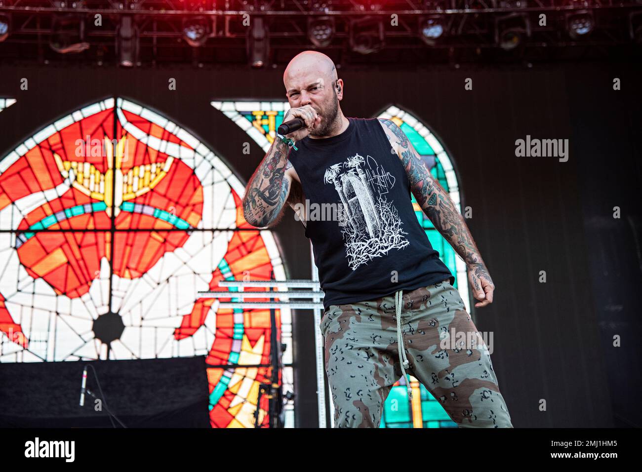 Ryan Clark of Demon Hunter performs during Louder Than Life at Highland ...