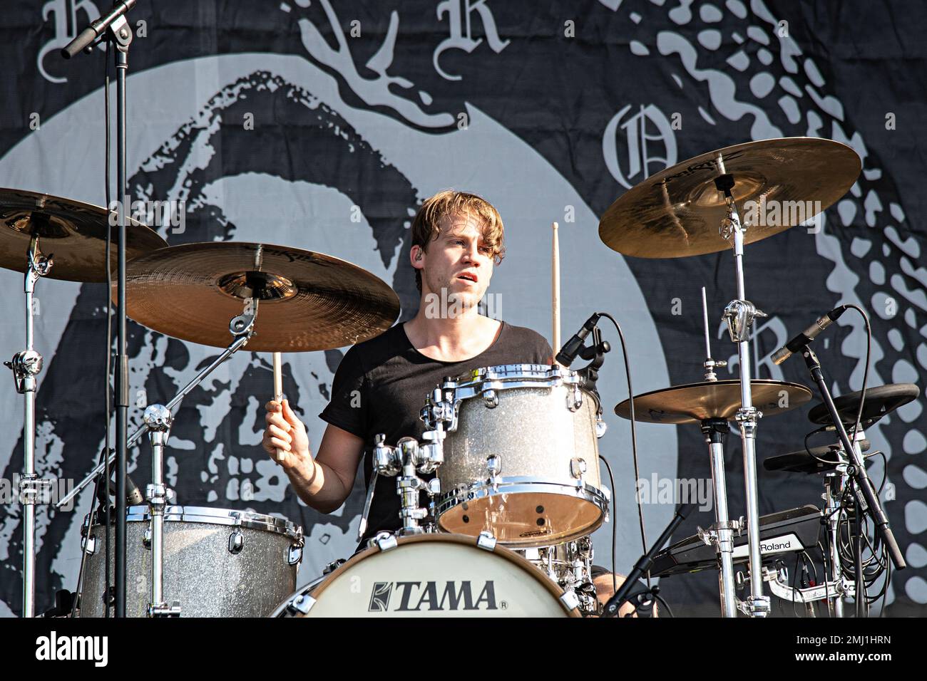 Brandon Pertzborn of Ho99o9 performs during Louder Than Life at ...