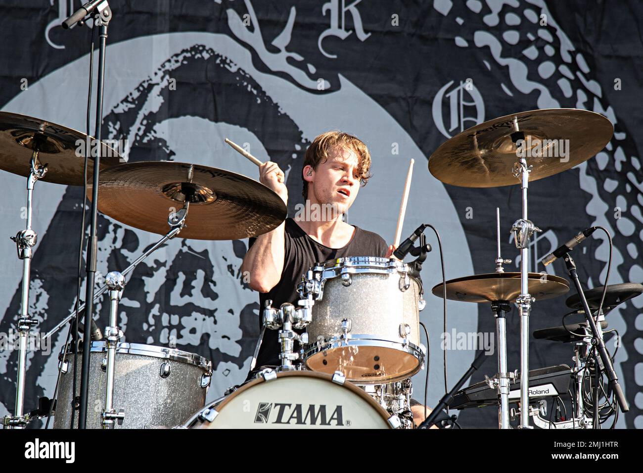 Brandon Pertzborn of Ho99o9 performs during Louder Than Life at ...