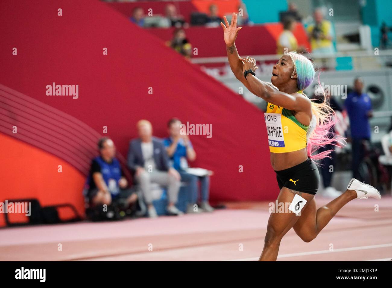 Shelly-Ann Fraser-Pryce, of Jamaica, wins the women's 100 meter final at the World Athletics ...