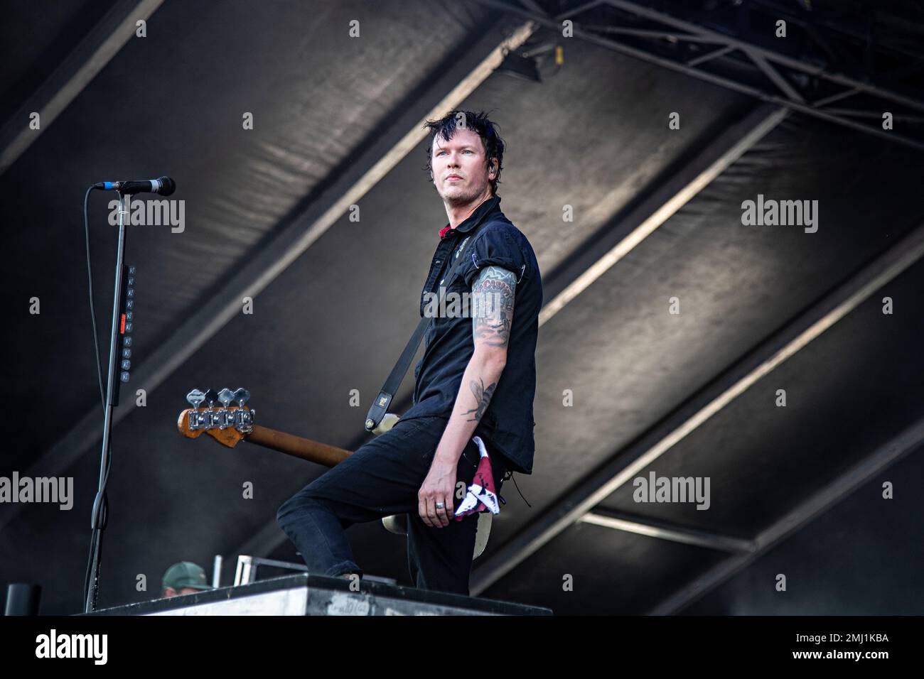 Jason McCaslin of Sum 41 performs during Louder Than Life at Highland ...