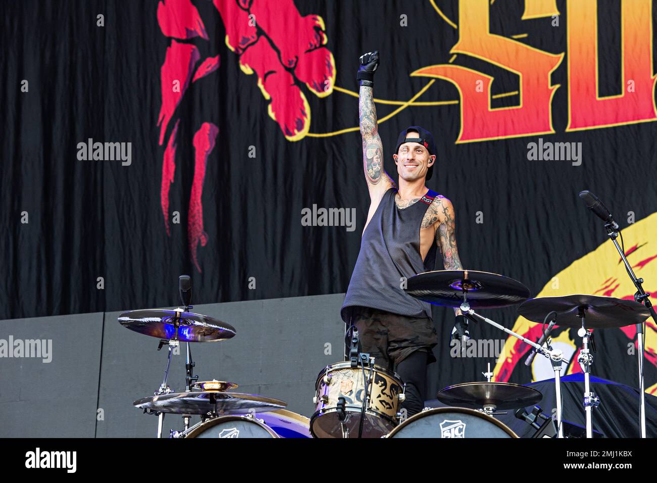 Frank Zummo of Sum 41 performs during Louder Than Life at Highland ...